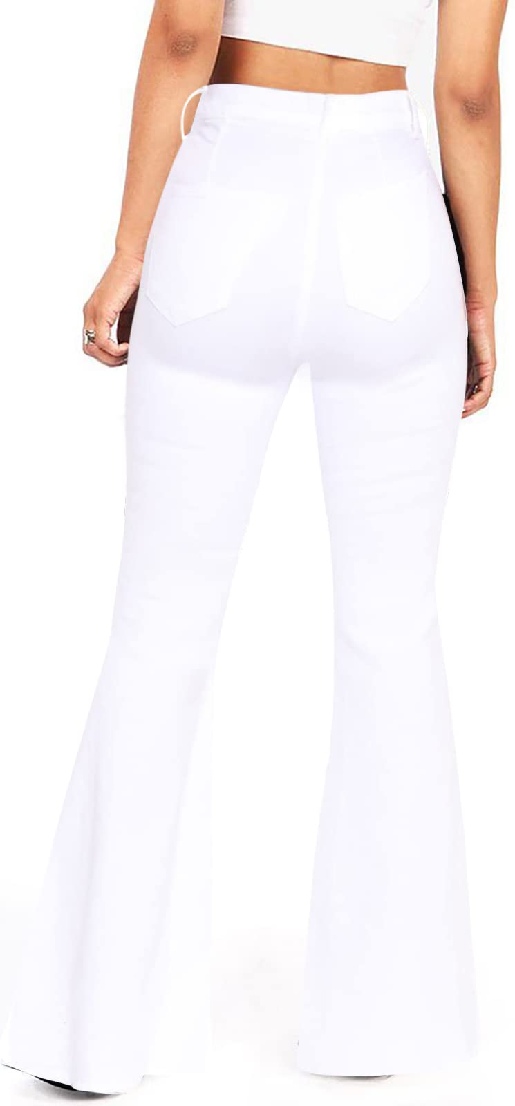 GALMINT Women's Fashion High Waisted Wide Leg Bootcut Slim Denim Flare Bellbottom Jeans (White, US 10)
