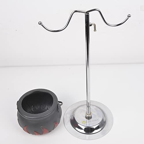 ChezMax Halloween Witch Cauldron, 2 Pack Plastic Candy Cauldron Flame Party Pots with Adjustable Holder, Black Spooky Halloween Bucket with Handle, Large Trick Or Treat Serving Bowls for Table Decor