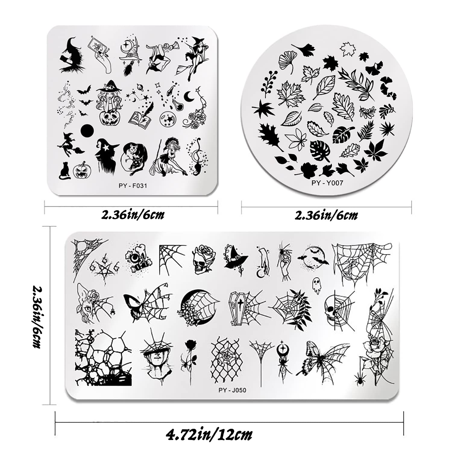 6Pcs Halloween Nail Stamping Plates Fall Maple Leaf Nail Stamper Template Kit Ghost Bat Skull Spider Web Design Nail Decorations Supplies with 1 Stamper 1 Scraper