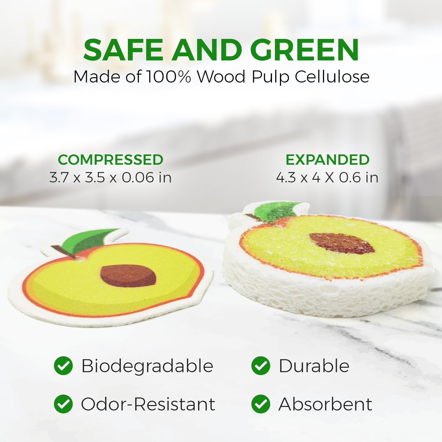 Biodegradable Cellulose Compressed Sponges Bulk - Fruit Shaped Natural Kitchen Sponges Pack of 12 - Eco Friendly Compostable Dish Sponges for Washing Dishes - Odor Free Pop Up Non Scratch Sponges