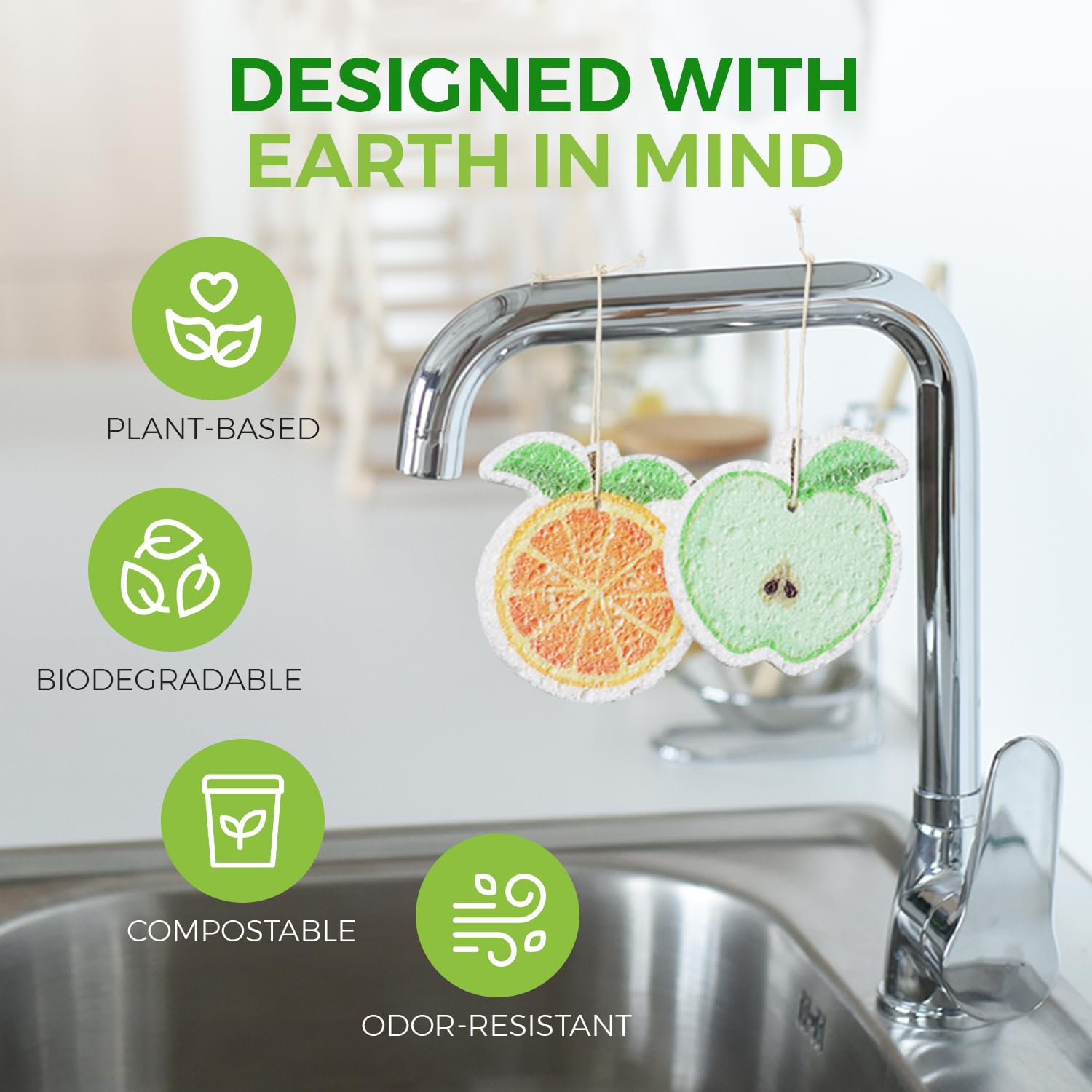 Biodegradable Cellulose Compressed Sponges Bulk - Fruit Shaped Natural Kitchen Sponges Pack of 12 - Eco Friendly Compostable Dish Sponges for Washing Dishes - Odor Free Pop Up Non Scratch Sponges