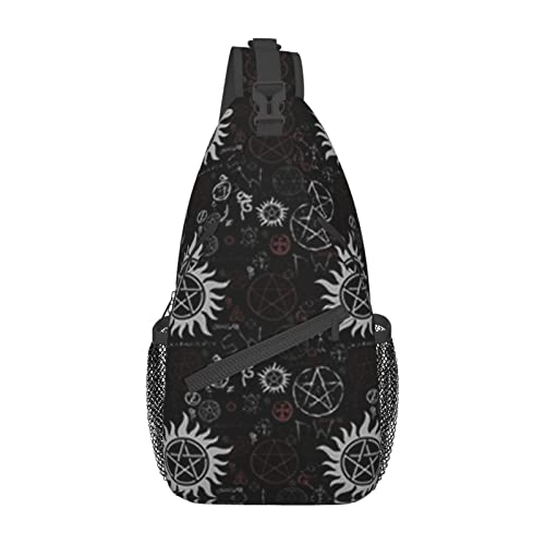 Supernatural Symbols Black Cross Chest Bag Diagonally, Crossbody Shoulder Bag Travel Hiking Daypack