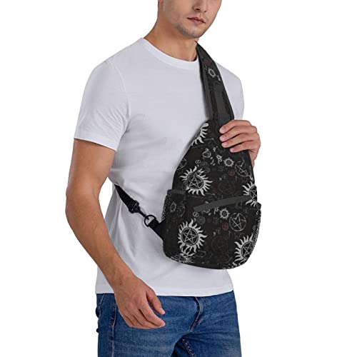 Supernatural Symbols Black Cross Chest Bag Diagonally, Crossbody Shoulder Bag Travel Hiking Daypack