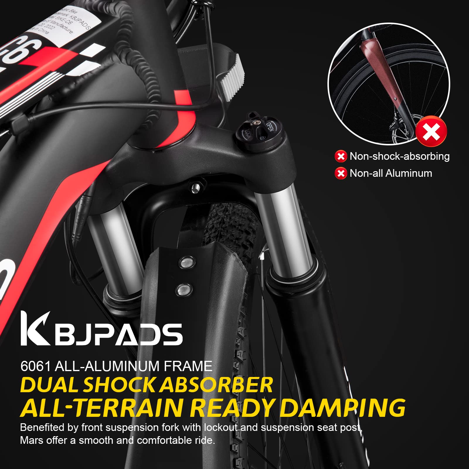 KBJPADS 26" Adult Electric Bikes 750W Motor Ebike 48V 16Ah Lithium Battery Electric Bicycles Dual Shock Absorbers 5-Speed 21MPH Mountain Beach E Bike
