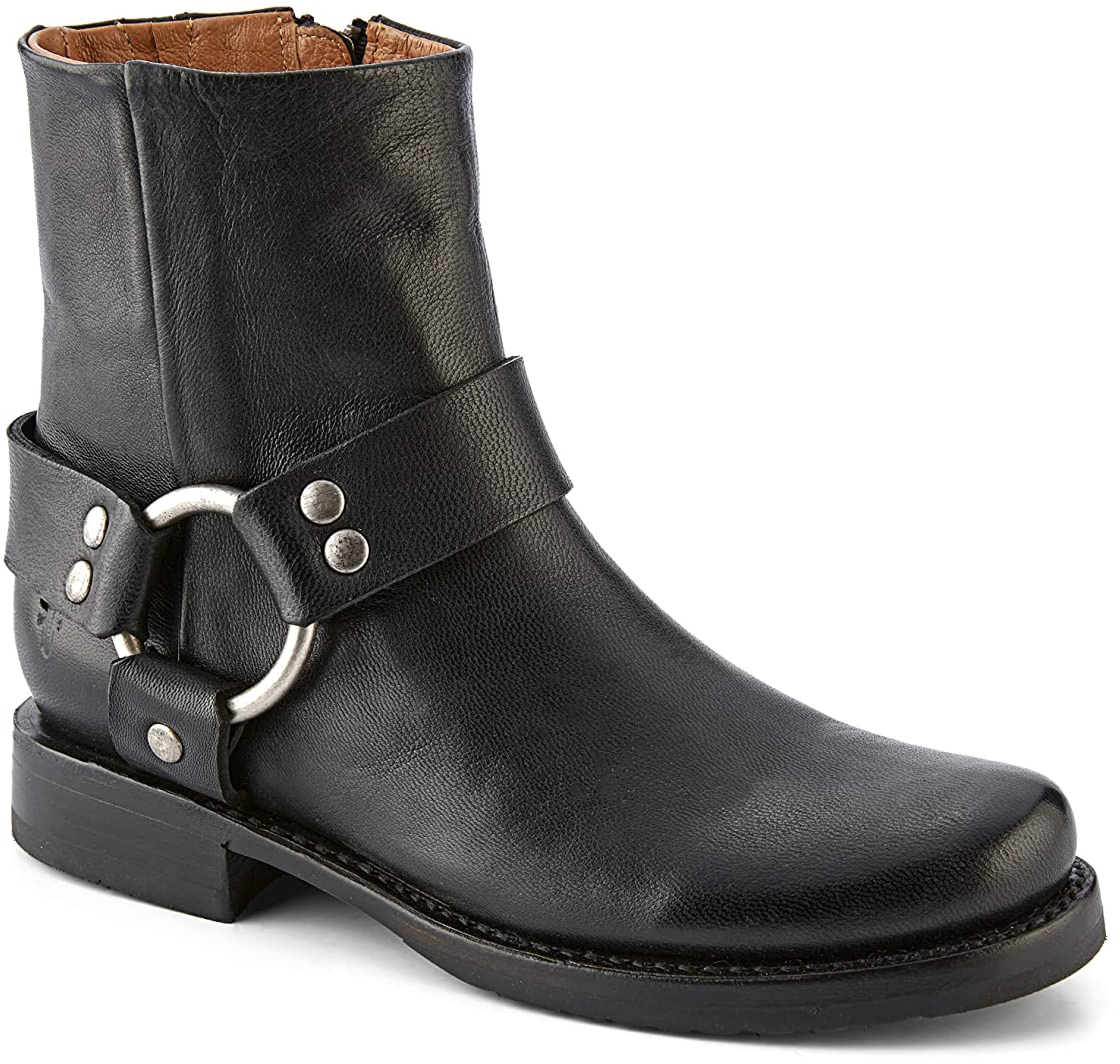 Frye Veronica Harness Short 6" Booties for Women - Leather Upper with Luxurious Leather Lining, Inside Zipper, Snap Harness, and Rubber Lug Outsole, Black - 8 M