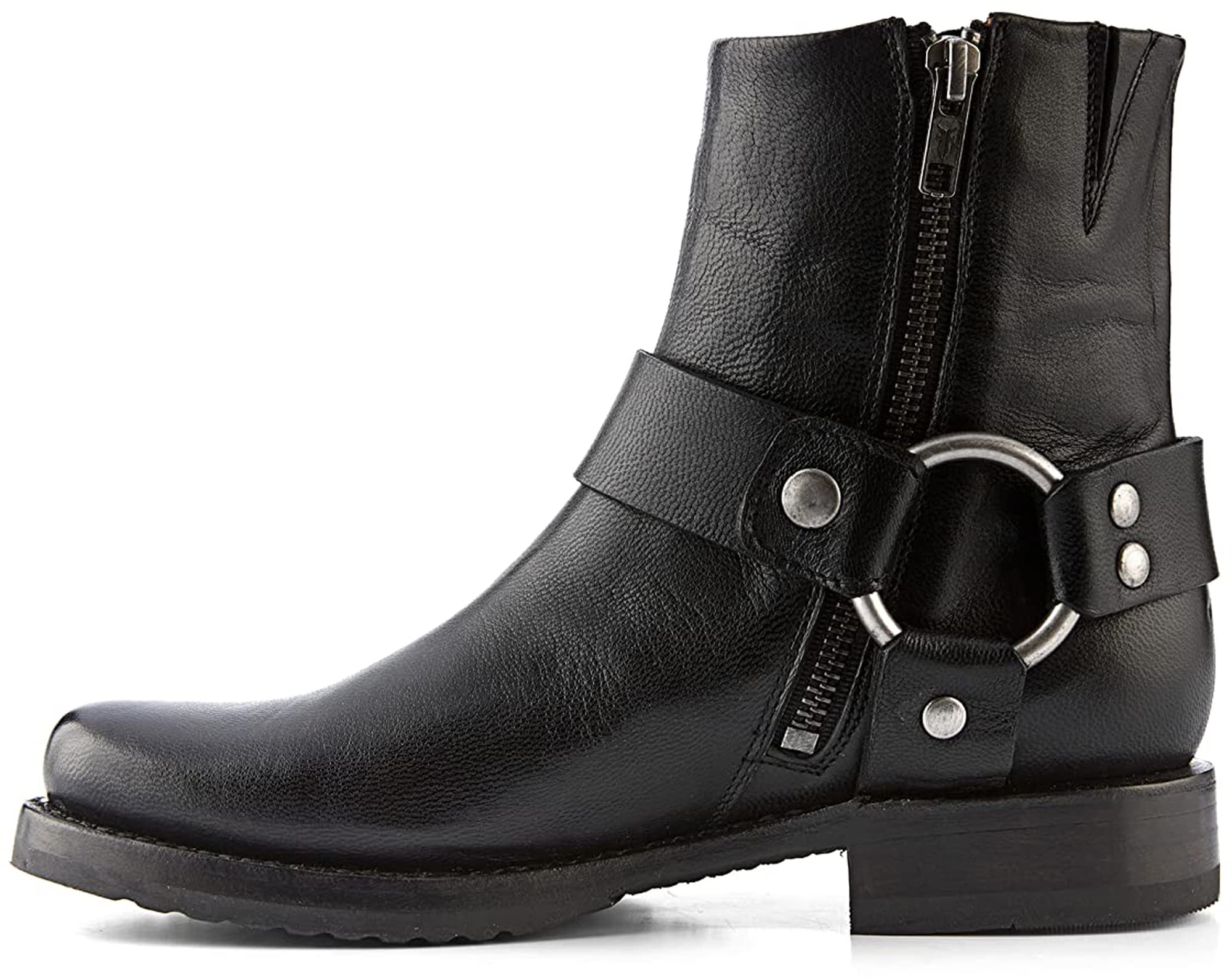 Frye Veronica Harness Short 6" Booties for Women - Leather Upper with Luxurious Leather Lining, Inside Zipper, Snap Harness, and Rubber Lug Outsole, Black - 8 M