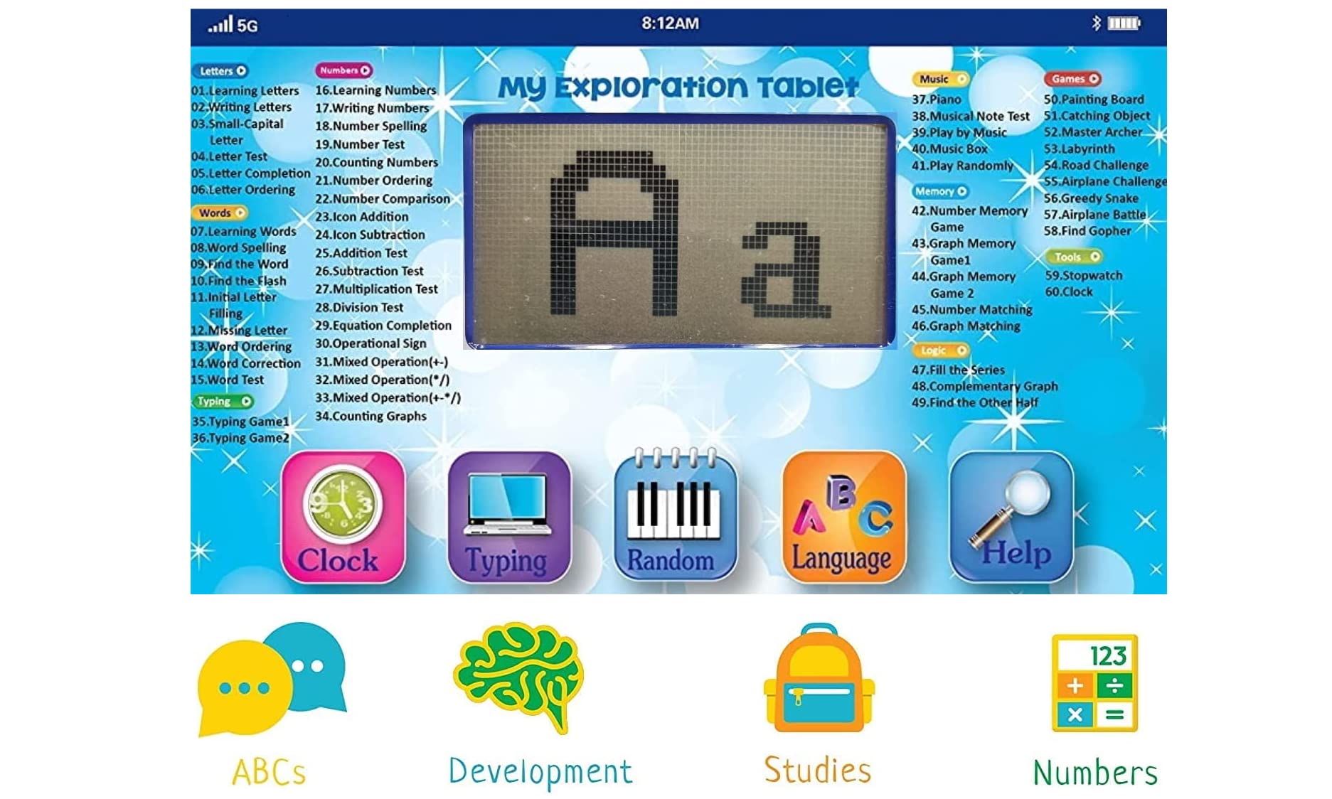 Tech Kidz My Exploration Toy Tablet Educational Learning Computer, 60 Challenging Learning Games and Activities, LCD Screen, Keyboard (Blue), Ages 3+