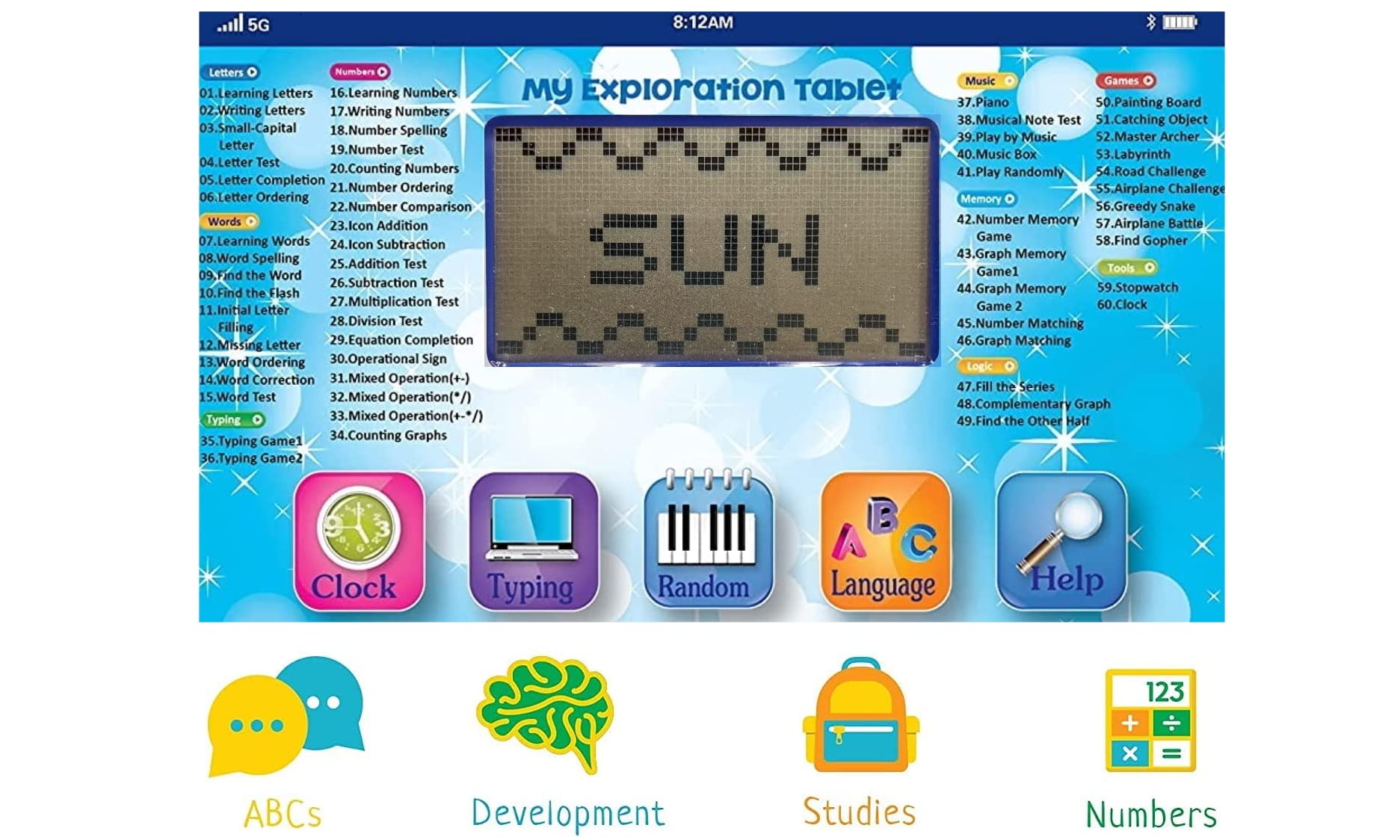 Tech Kidz My Exploration Toy Tablet Educational Learning Computer, 60 Challenging Learning Games and Activities, LCD Screen, Keyboard (Blue), Ages 3+