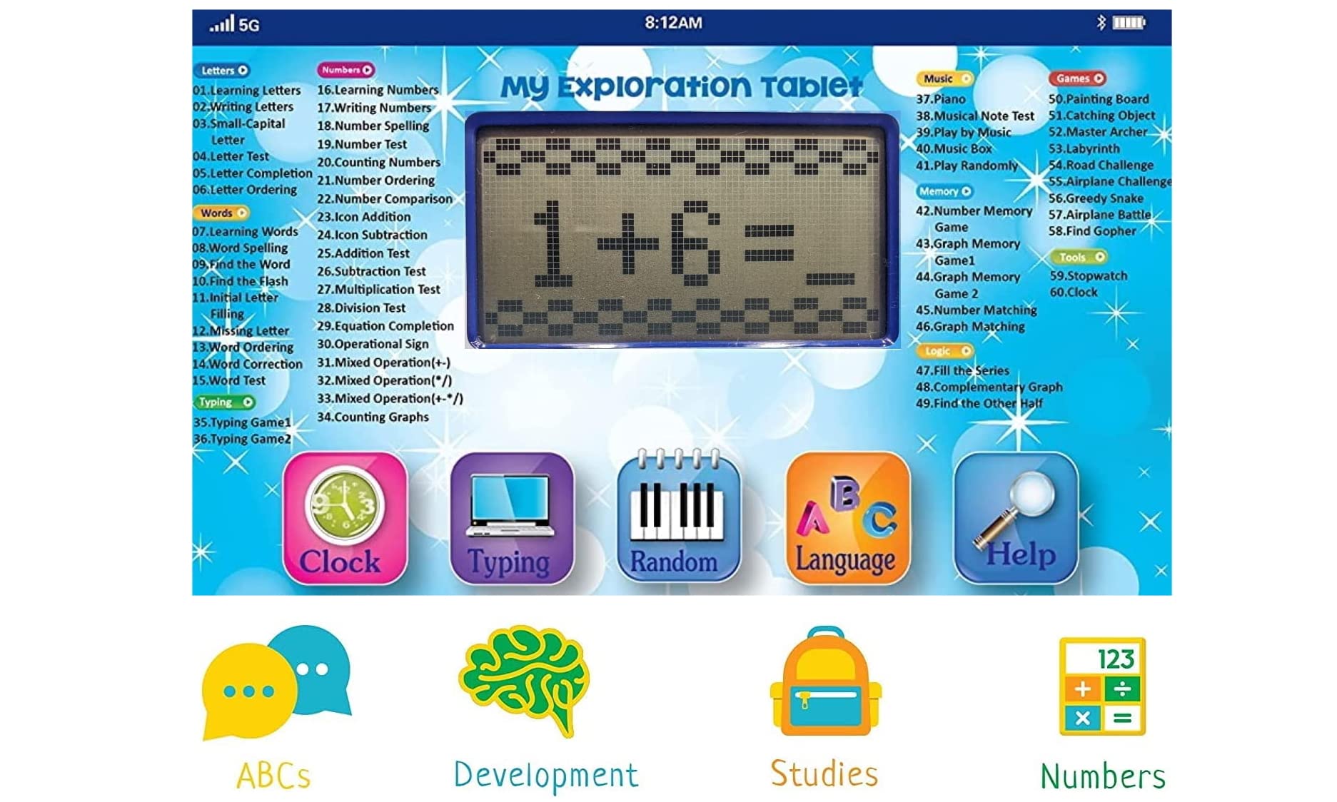 Tech Kidz My Exploration Toy Tablet Educational Learning Computer, 60 Challenging Learning Games and Activities, LCD Screen, Keyboard (Blue), Ages 3+
