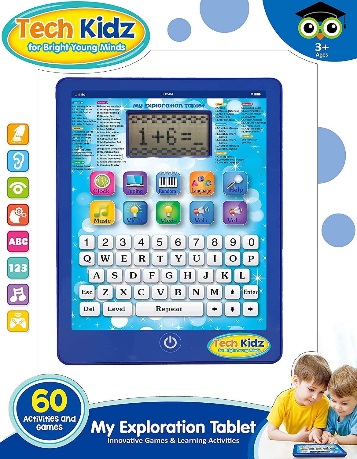Tech Kidz My Exploration Toy Tablet Educational Learning Computer, 60 Challenging Learning Games and Activities, LCD Screen, Keyboard (Blue), Ages 3+