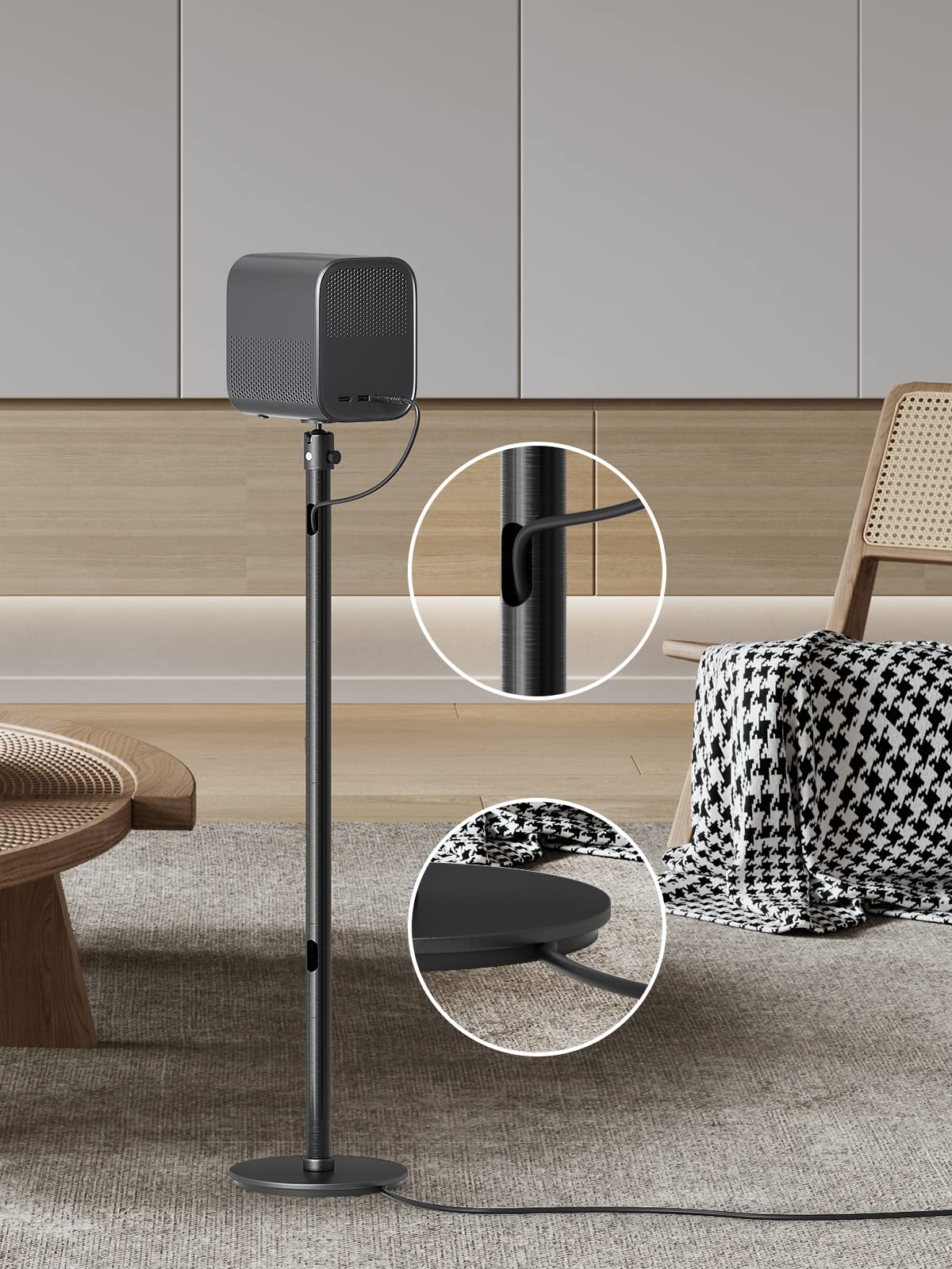 Pokitter Projector Floor Stand, Projector Tripod Black - Adjustable Height 4.1" to 40.2", 360 Degree Swivel Pivot Ball Head - Perfect for Small Camera Webcam Microphone Projector GoPro