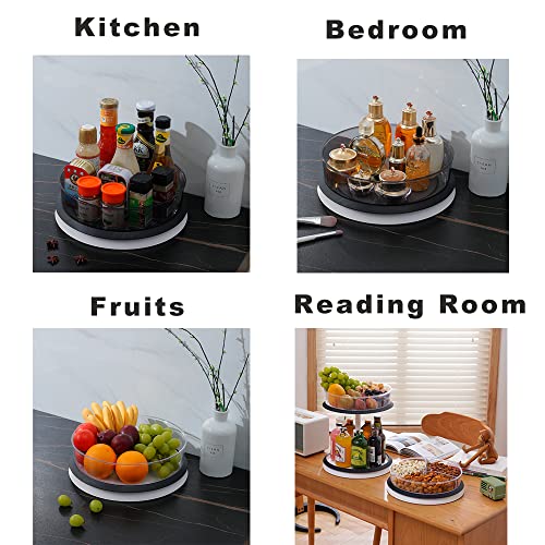 Lazy Susan Turntable Storage Organizer, Grey Transparent Border Anti-Slip Single Tier Lazy Susan 11.22" Spice Rack, 360 Degree Rotating Acrylic Cabinet Organizer for Kitchen Cosmetic Pantry Bathroom