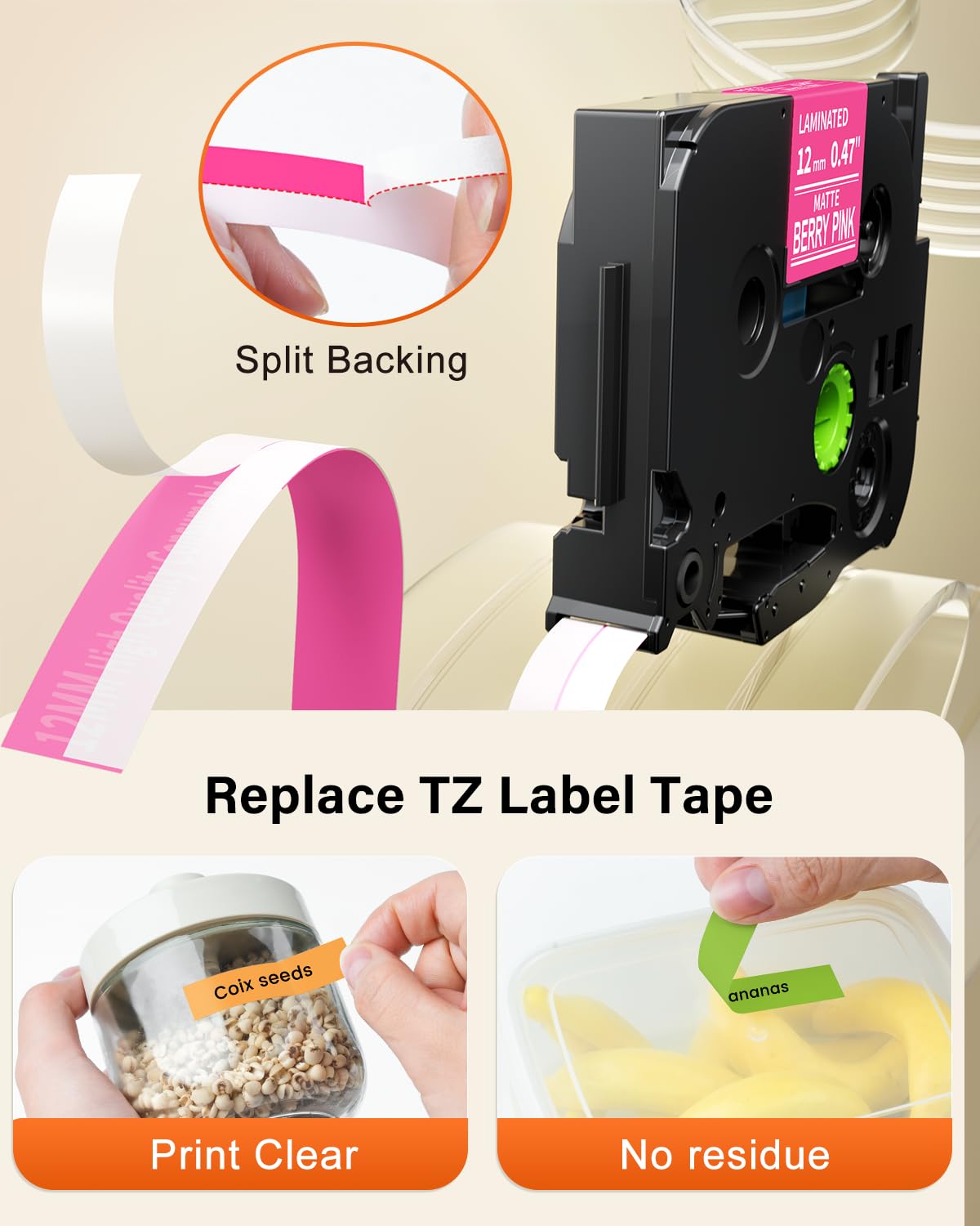 Replacement for Brother P-Touch Label Maker Tape TZe 12mm 0.47 Ribbon Laminated TZ Colored Refills Compatible with Brother P Touch PT-D210 D220 H110 1000 1280 D400 Cube, 1/2" x 26.2', 6 Pack
