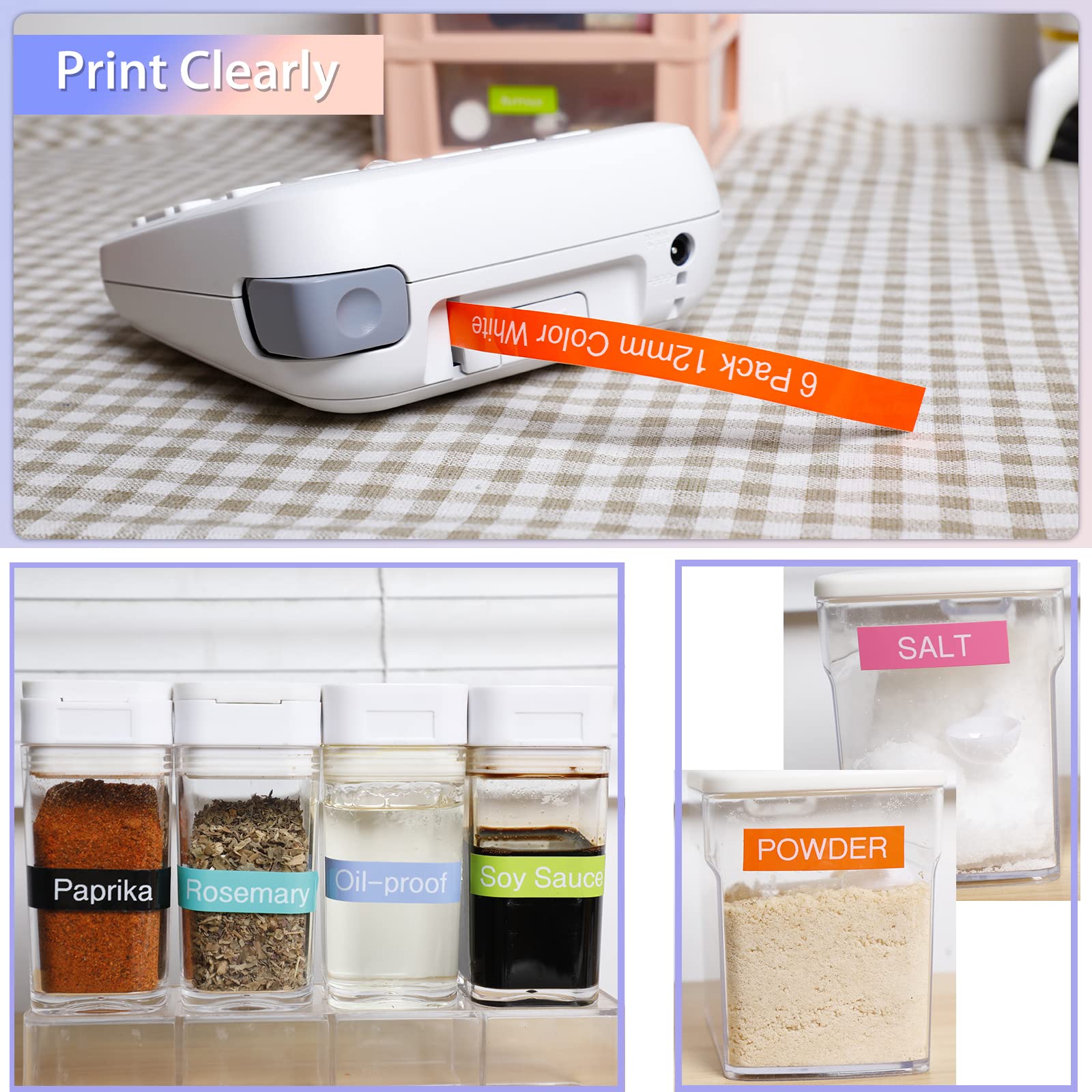 Replacement for Brother P-Touch Label Maker Tape TZe 12mm 0.47 Ribbon Laminated TZ Colored Refills Compatible with Brother P Touch PT-D210 D220 H110 1000 1280 D400 Cube, 1/2" x 26.2', 6 Pack