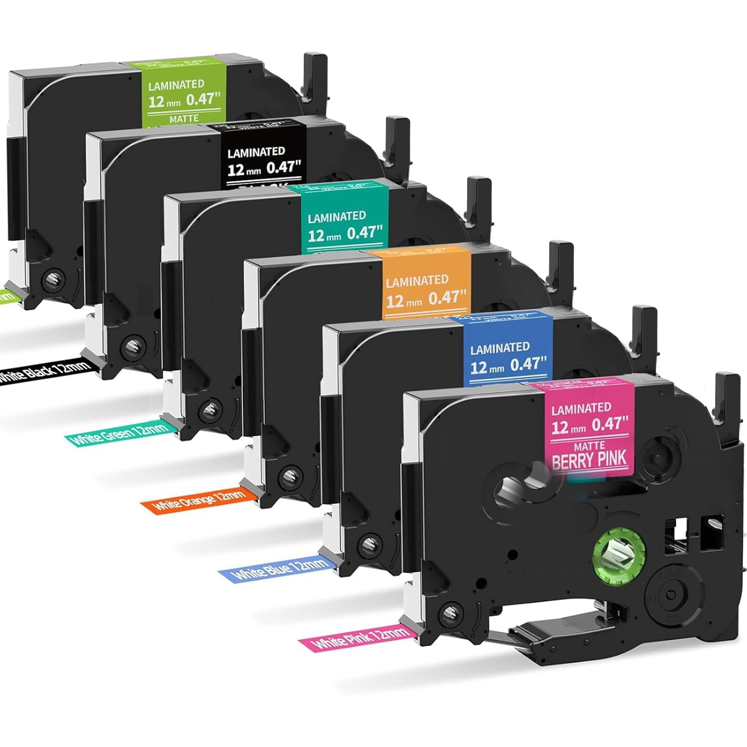 Replacement for Brother P-Touch Label Maker Tape TZe 12mm 0.47 Ribbon Laminated TZ Colored Refills Compatible with Brother P Touch PT-D210 D220 H110 1000 1280 D400 Cube, 1/2" x 26.2', 6 Pack