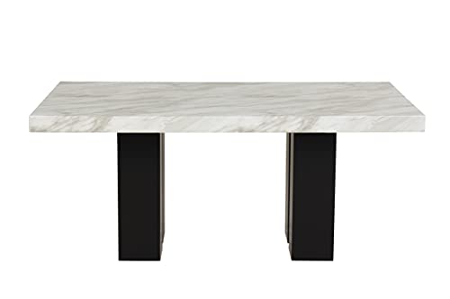 Homsof 7-Piece Set with 1 Faux Marble Dining Rectangular Table and 6 Upholstered-Seat Chairs, Gray+White 3