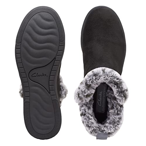 Clarks Women's Breeze Fur Ankle Boot, Black, 10 Wide