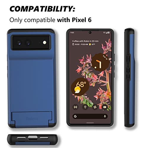 Teelevo Dual Layer Wallet Case for Google Pixel 6, Protective Case with 3-Card Storage for Google Pixel 6 - Navy Blue