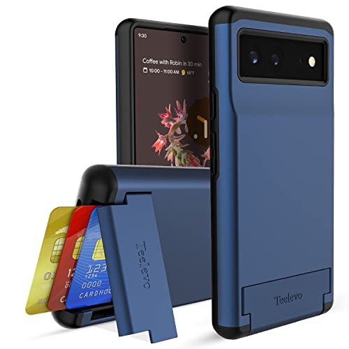 Teelevo Dual Layer Wallet Case for Google Pixel 6, Protective Case with 3-Card Storage for Google Pixel 6 - Navy Blue