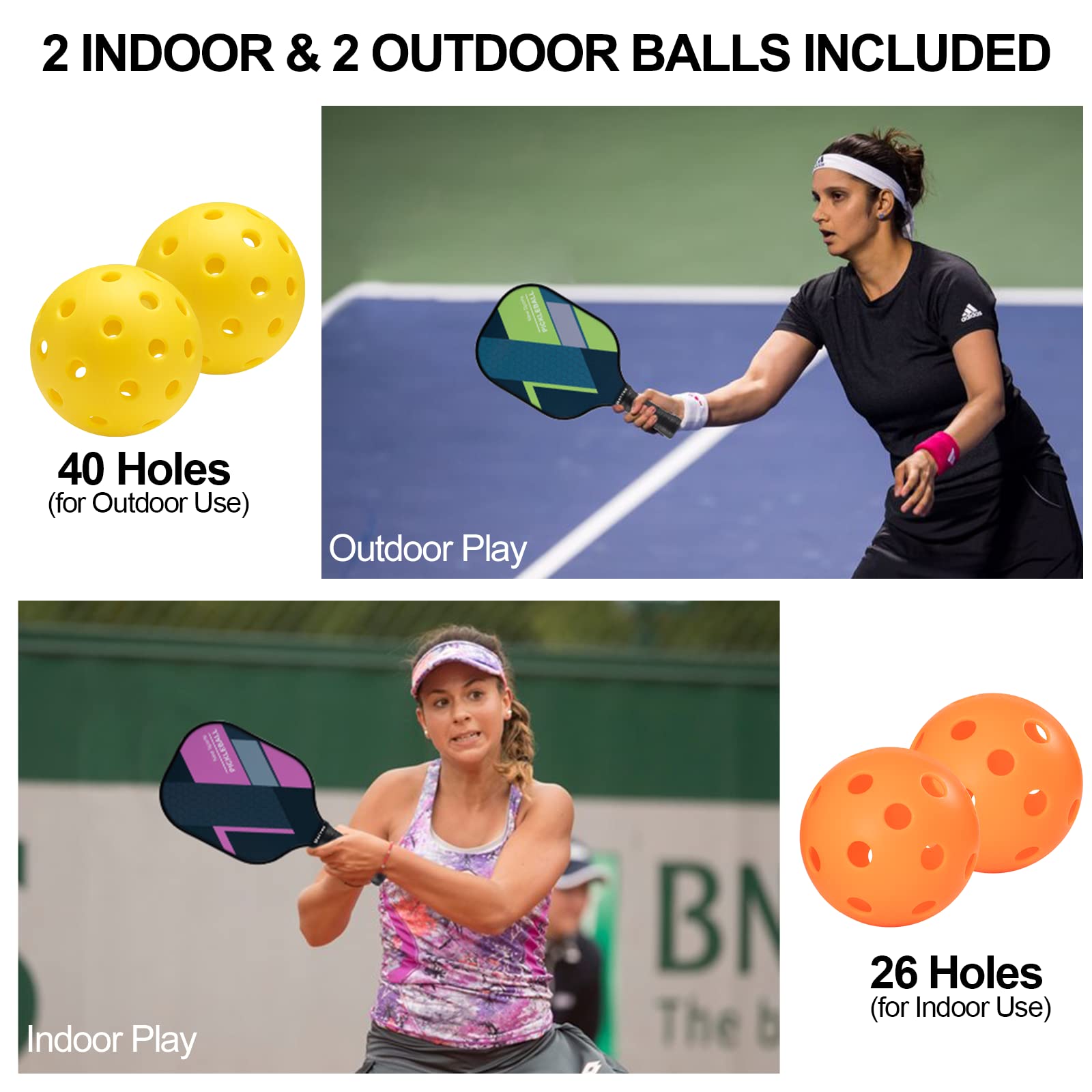Pickleball Paddles, USAPA Standard Fiberglass Surface Pickleball Paddles Set of 2 or 4 Rackets, Pickleball Set with 4 Pickleball Balls &1 Pickleball Bag, Pickle Ball Paddle Set for Men, Women
