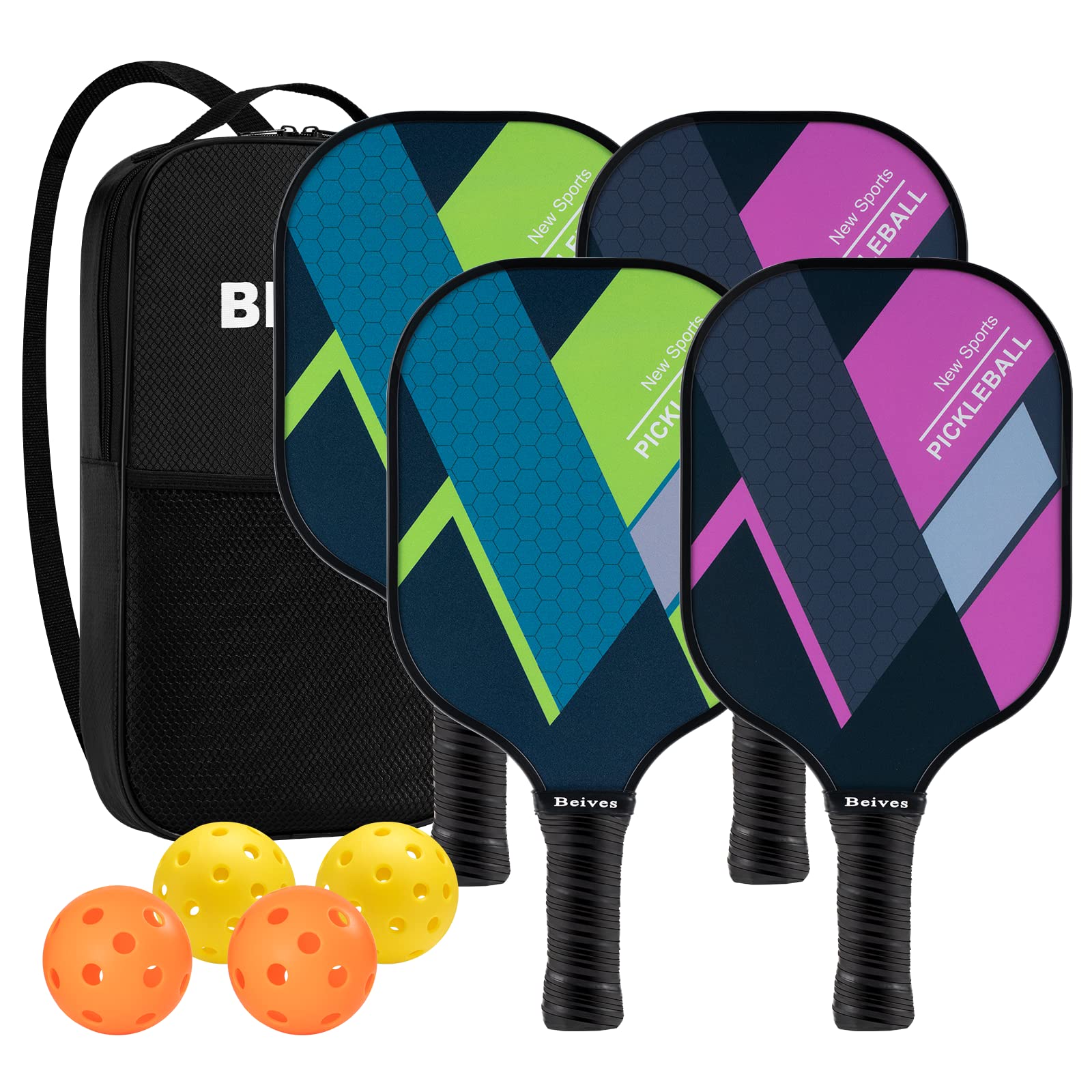 Pickleball Paddles, USAPA Standard Fiberglass Surface Pickleball Paddles Set of 2 or 4 Rackets, Pickleball Set with 4 Pickleball Balls &1 Pickleball Bag, Pickle Ball Paddle Set for Men, Women