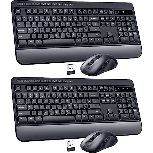 Wireless Keyboard and Mouse Combo, VEILZOR 2.4G Ergonomic Computer Keyboard Full-Size with Wrist Rest, 10 Hot Keys, 4-Level 2400 DPI Silent Mouse for Windows, Mac OS Desktop/Laptop/PC,2 Pack