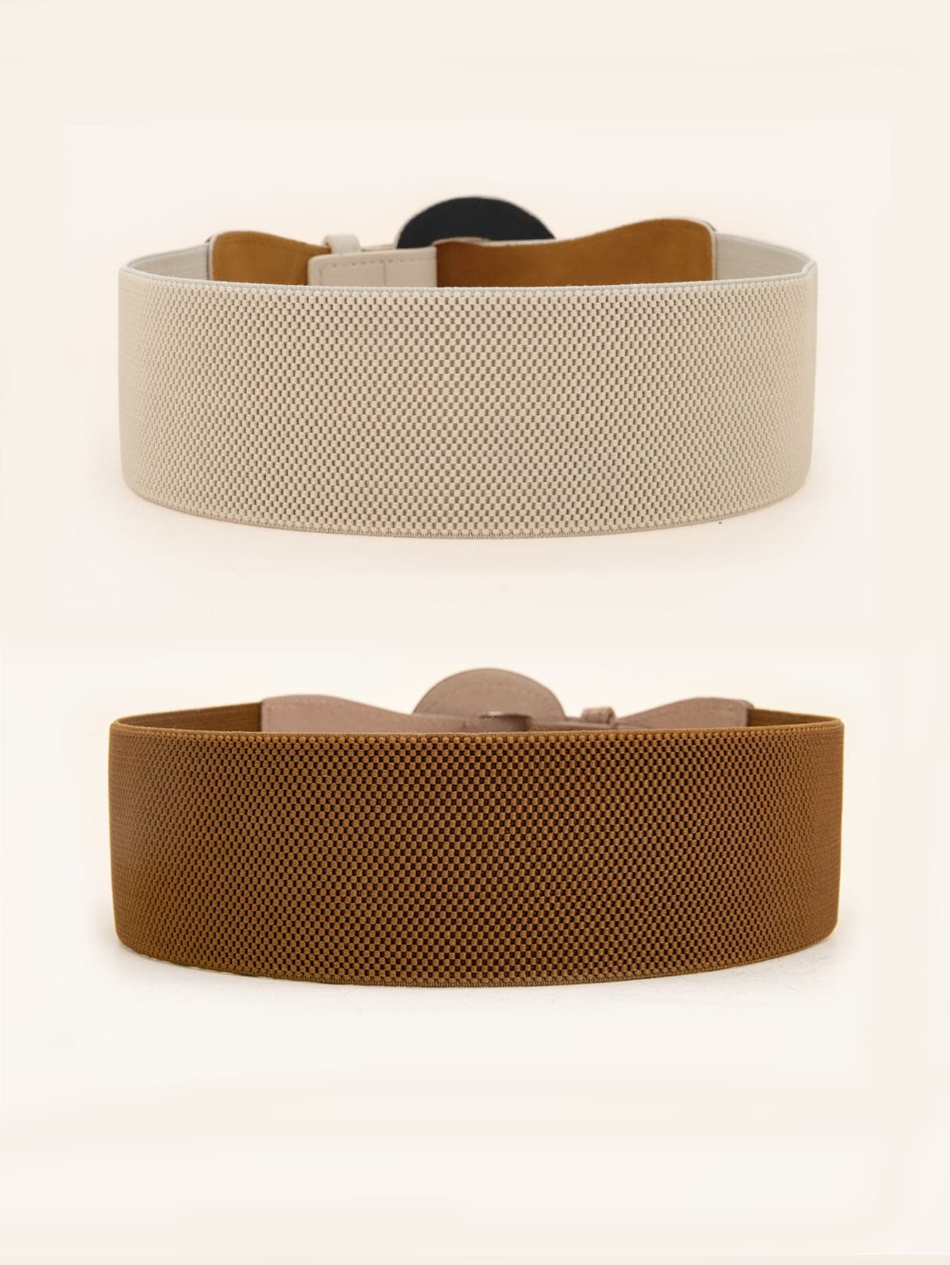 Floerns Women's 2 Piece Simple Pu Leather Casual Wide Dress Jean Belt Set Brown Beige One Size