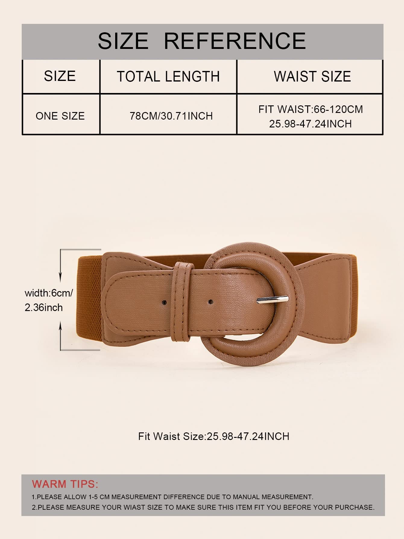 Floerns Women's 2 Piece Simple Pu Leather Casual Wide Dress Jean Belt Set Brown Beige One Size