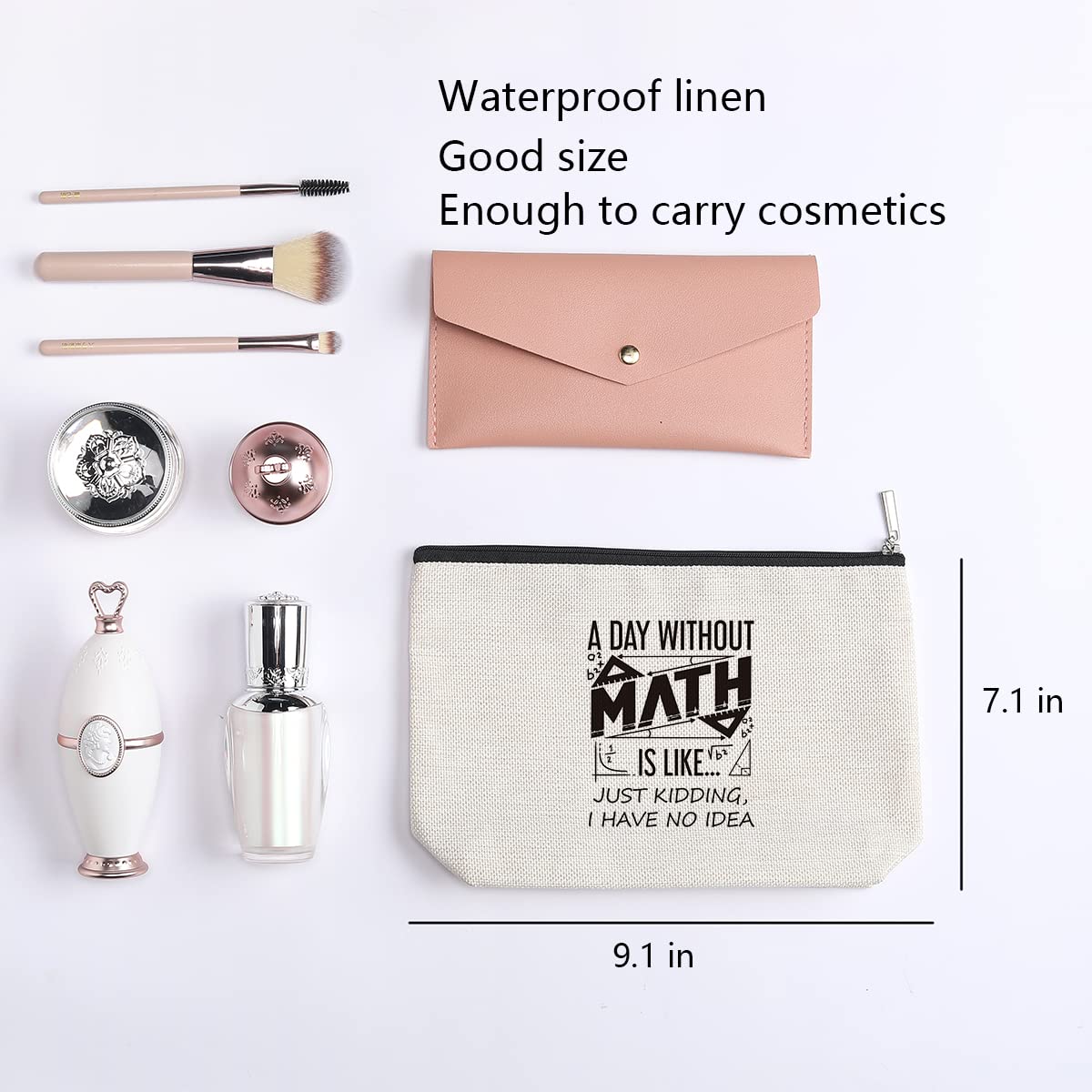 Math Teacher Gift Math Teacher Gifts for Women Math Lover Gift Math Geek Gift Math Teacher Makeup Bag Gift Teacher Appreciation Gifts Toiletry Funny Makeup Organizer Zipper Pouch - A Day Without Math