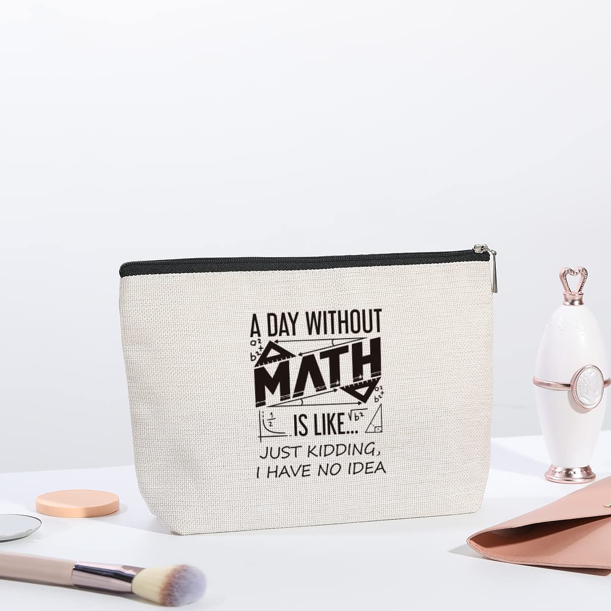 Math Teacher Gift Math Teacher Gifts for Women Math Lover Gift Math Geek Gift Math Teacher Makeup Bag Gift Teacher Appreciation Gifts Toiletry Funny Makeup Organizer Zipper Pouch - A Day Without Math