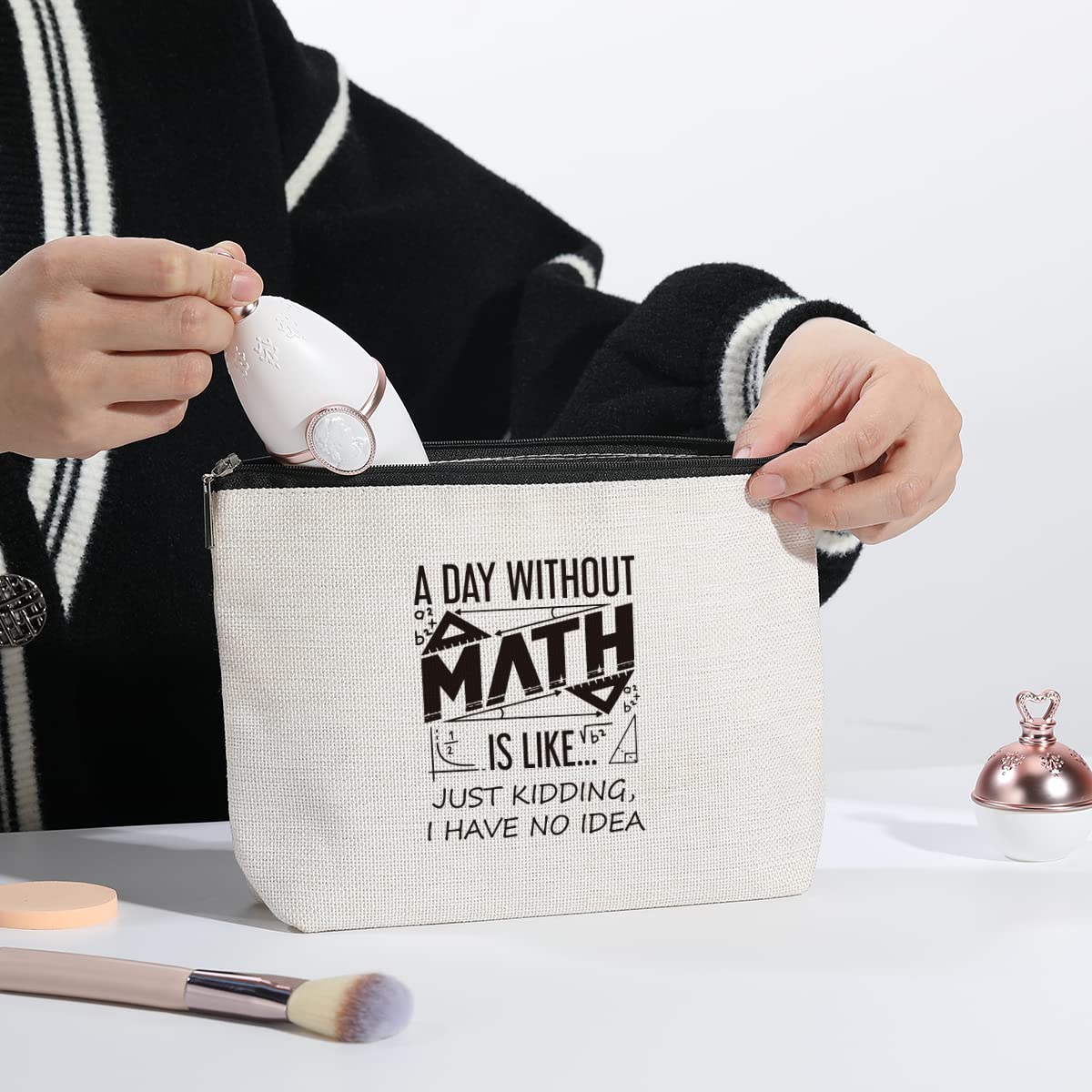 Math Teacher Gift Math Teacher Gifts for Women Math Lover Gift Math Geek Gift Math Teacher Makeup Bag Gift Teacher Appreciation Gifts Toiletry Funny Makeup Organizer Zipper Pouch - A Day Without Math