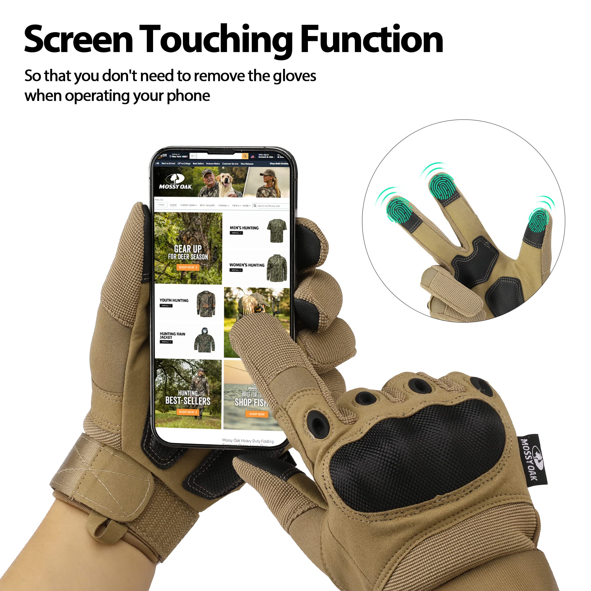 Mossy Oak Tactical Gloves for Men and Women, Touch screen Airsoft Gloves with Hard Knuckle for Hunting, Paintball, Hiking, Camping, Climbing, Cycling, Hunting Gear with Hard Shell & Palm Padding