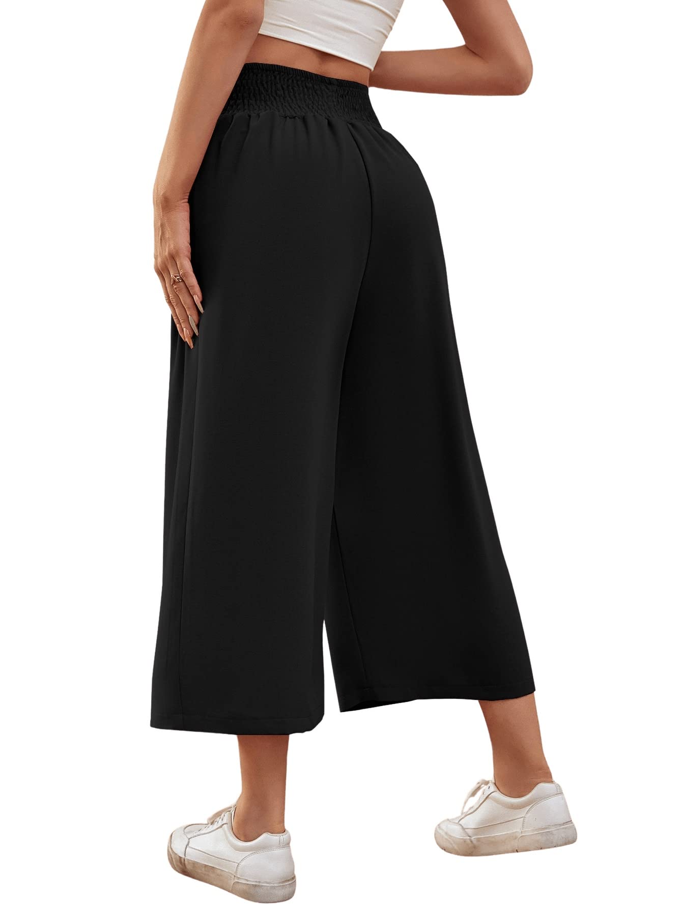 SHENHE Women's Elastic High Waisted Wide Leg Palazzo Pants Shirred Loose Capri Pants Black XL
