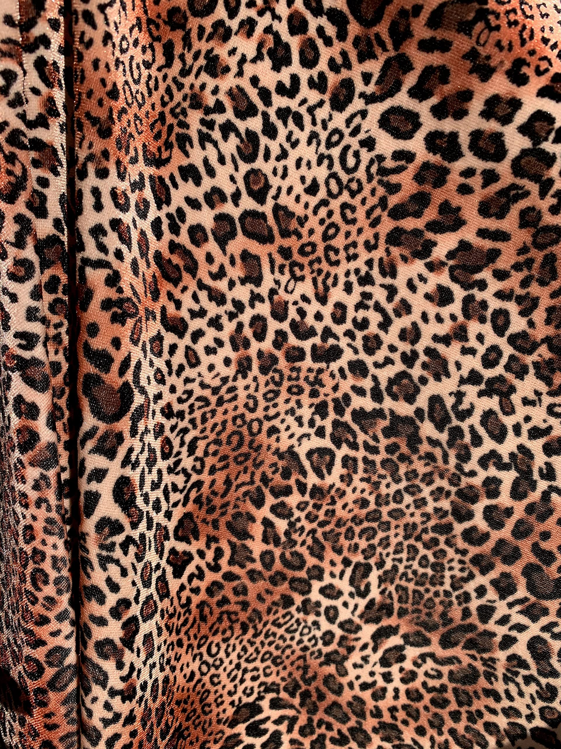 Dana Black Brown Rust Leopard Pattern Polyester Stretch Velvet Fabric for Bows, Top Knots, Head Wraps, Scrunchies, Clothes, Costumes, Crafts