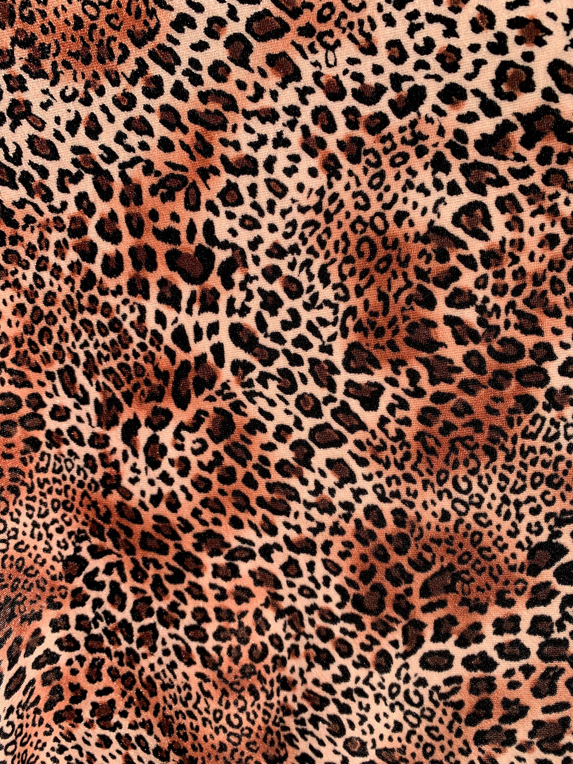 Dana Black Brown Rust Leopard Pattern Polyester Stretch Velvet Fabric for Bows, Top Knots, Head Wraps, Scrunchies, Clothes, Costumes, Crafts
