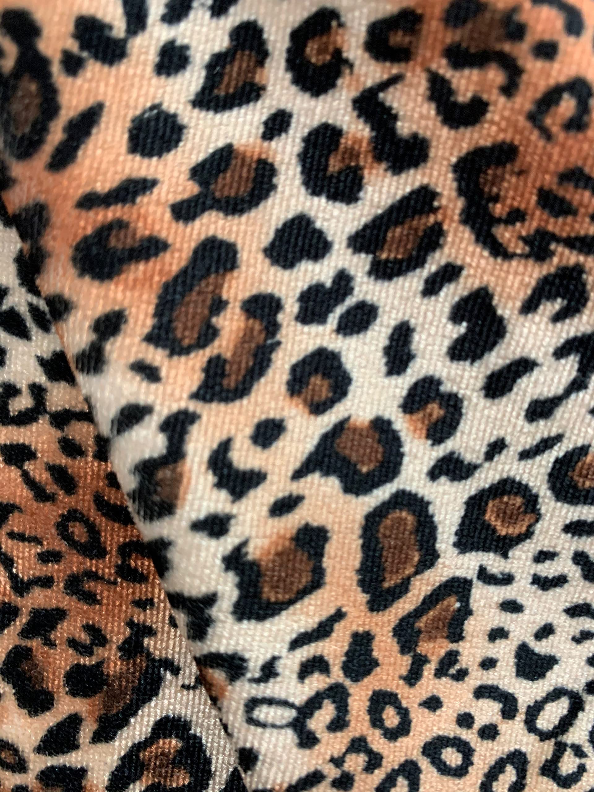 Dana Black Brown Rust Leopard Pattern Polyester Stretch Velvet Fabric for Bows, Top Knots, Head Wraps, Scrunchies, Clothes, Costumes, Crafts