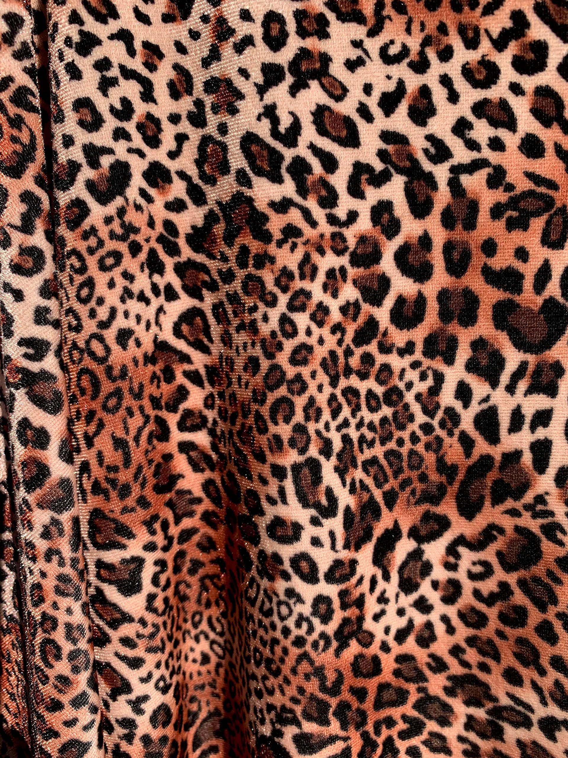 Dana Black Brown Rust Leopard Pattern Polyester Stretch Velvet Fabric for Bows, Top Knots, Head Wraps, Scrunchies, Clothes, Costumes, Crafts