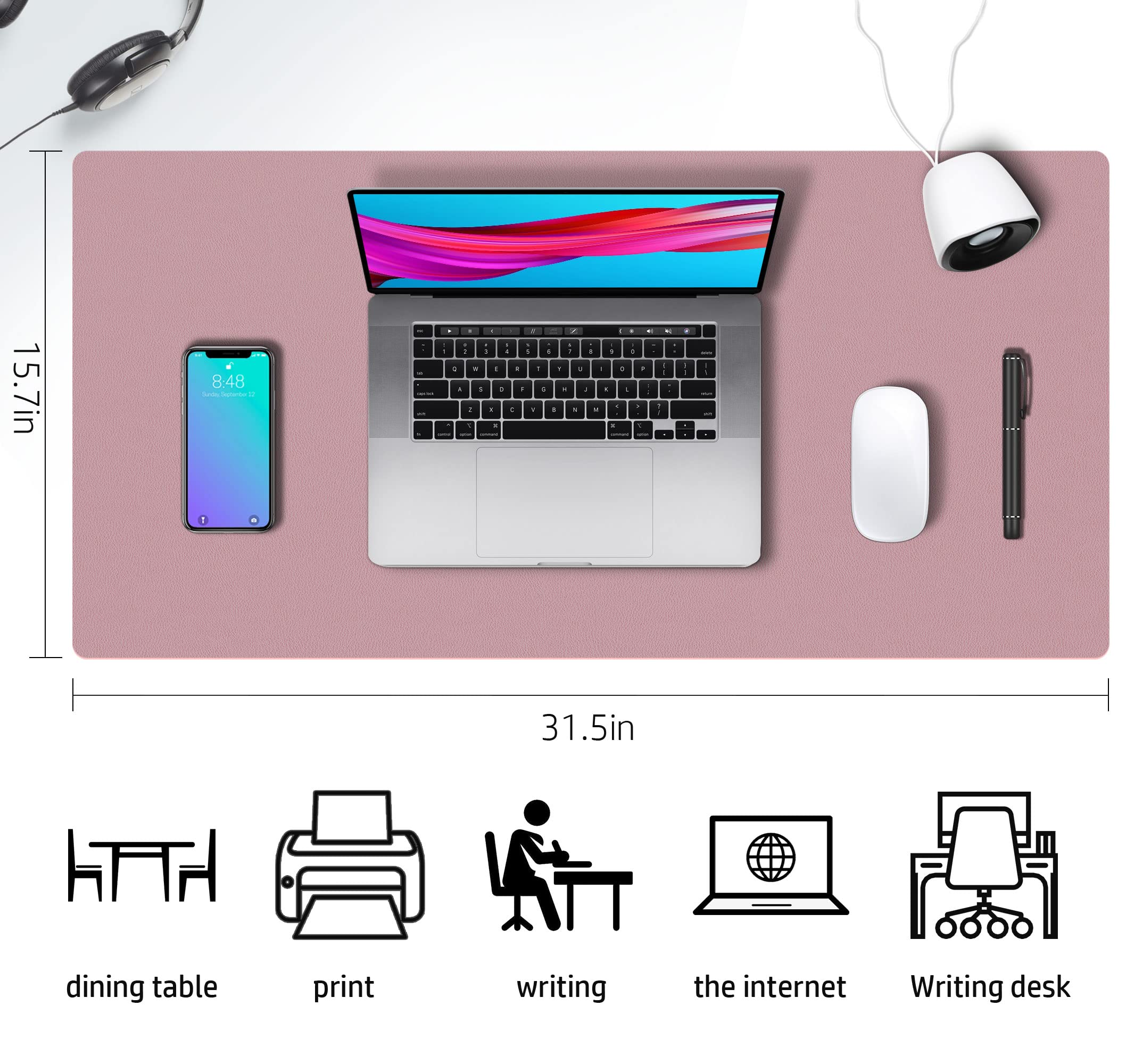 Desk Mat Large Protector Pad - Multifunctional Dual-Sided Office Desk Pad,Smooth Surface Soft Mouse Pad, Waterproof Desk Mat for Desktop, Pu Leather Desk Cover for Office/Home(Purple, 31.5" x 15.7")