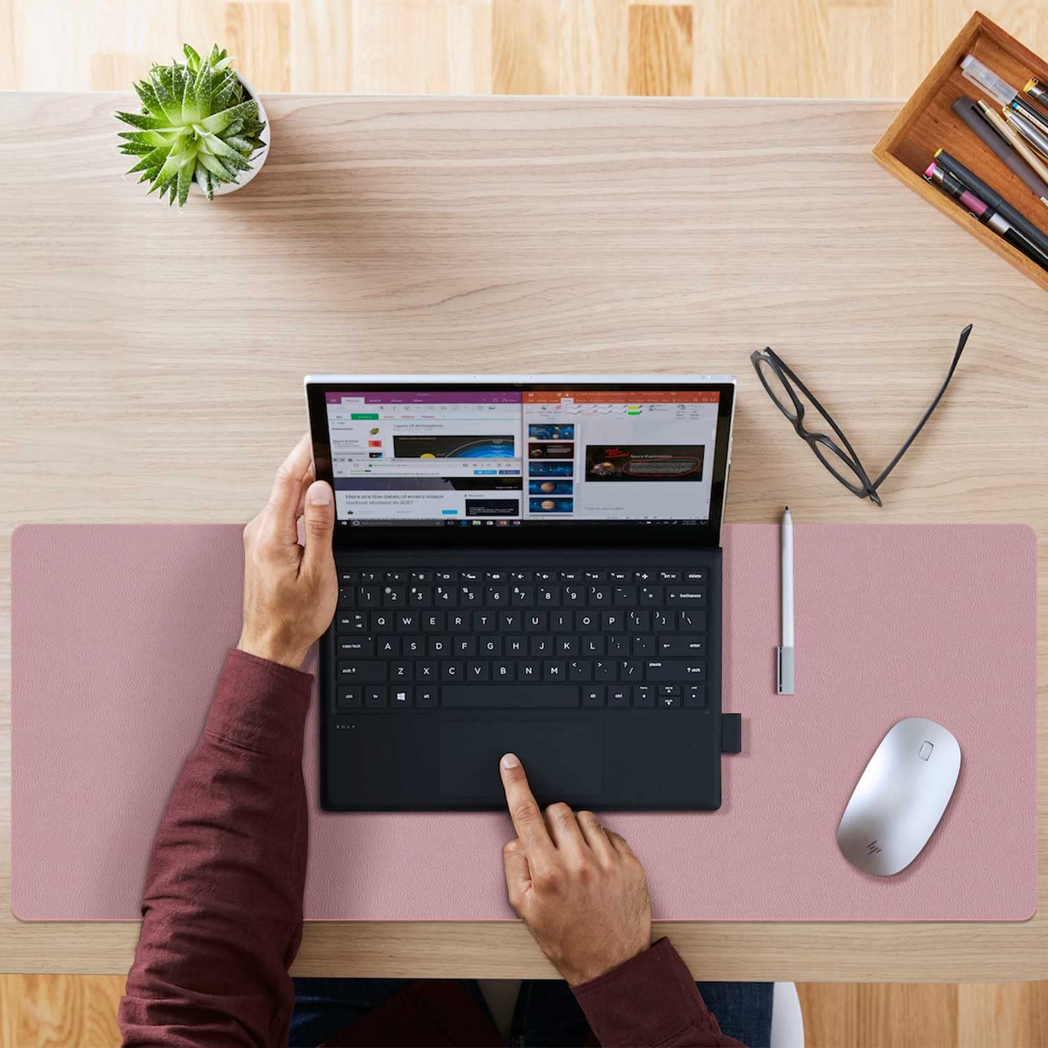 Desk Mat Large Protector Pad - Multifunctional Dual-Sided Office Desk Pad,Smooth Surface Soft Mouse Pad, Waterproof Desk Mat for Desktop, Pu Leather Desk Cover for Office/Home(Purple, 31.5" x 15.7")