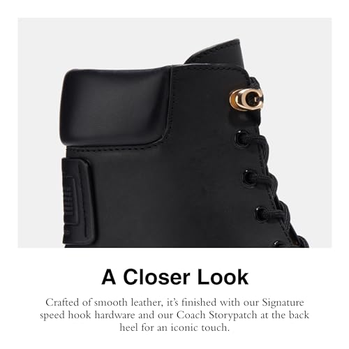 Coach Women's Ainsely Leather Bootie Combat Boot, Black, 7