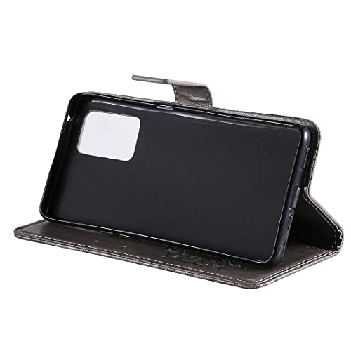 SATURCASE Case for Oppo Reno 6 Pro 5G, Sun Flower Embossing PU Leather Flip Magnet Wallet Stand Card Slots Protective Cover with Hand Strap for Oppo Reno 6 Pro 5G (Gray)