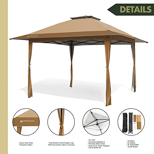 ARROWHEAD OUTDOOR 13βx13β Pop-Up Canopy & Instant Shelter, 150D Fabric Construction, Adjustable Height, Wheeled Carry Bag, Guide Ropes & Stakes Included, Brown & Tan v2 (New) (KGS0389U)