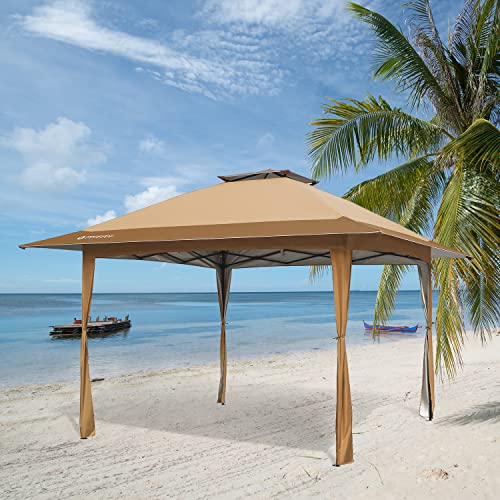 ARROWHEAD OUTDOOR 13βx13β Pop-Up Canopy & Instant Shelter, 150D Fabric Construction, Adjustable Height, Wheeled Carry Bag, Guide Ropes & Stakes Included, Brown & Tan v2 (New) (KGS0389U)