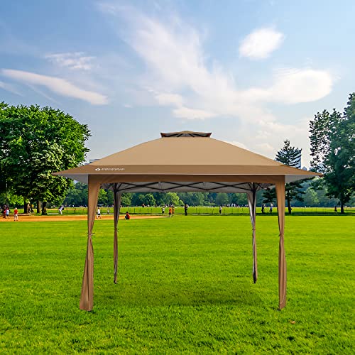 ARROWHEAD OUTDOOR 13βx13β Pop-Up Canopy & Instant Shelter, 150D Fabric Construction, Adjustable Height, Wheeled Carry Bag, Guide Ropes & Stakes Included, Brown & Tan v2 (New) (KGS0389U)