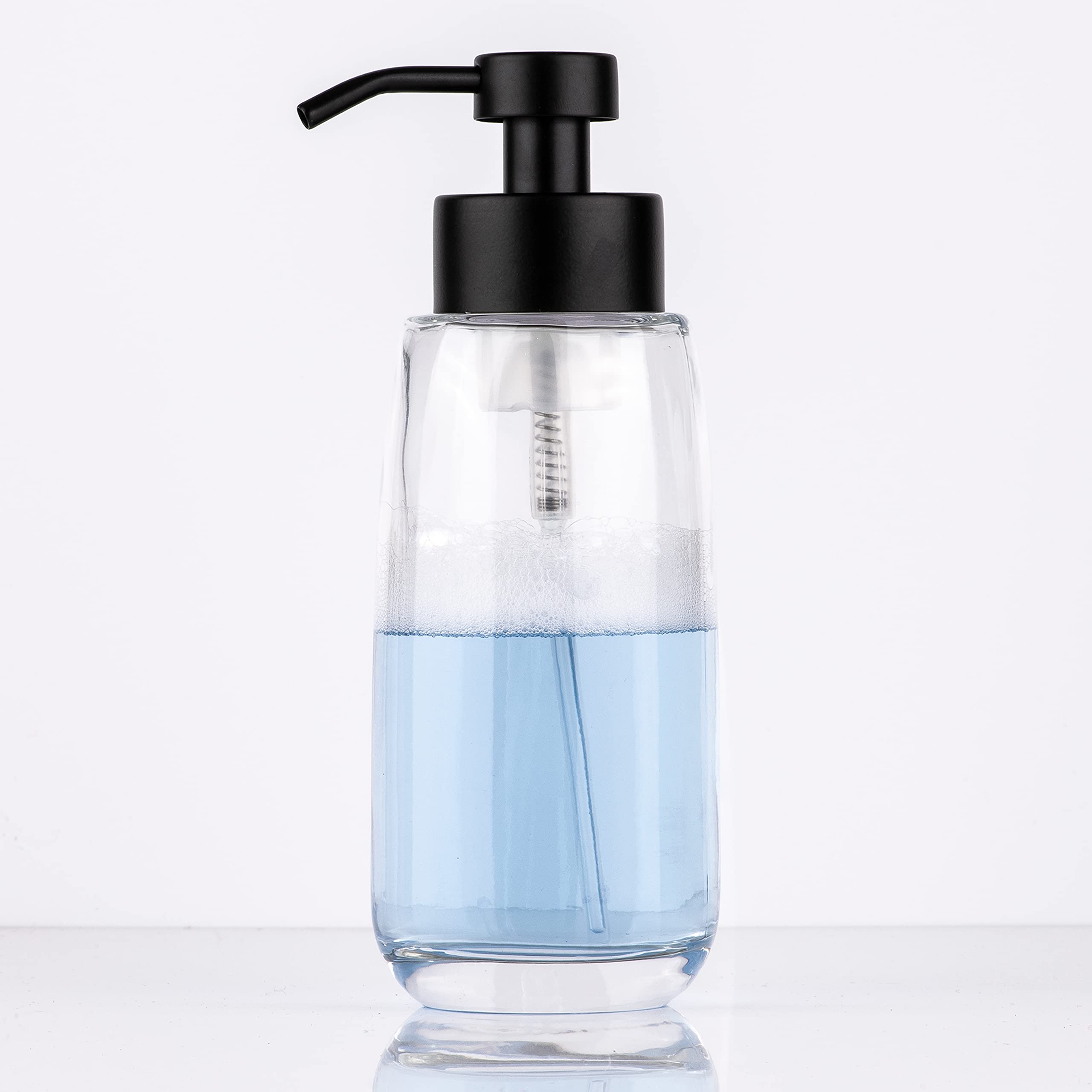 15oz Clear Glass Foaming Hand Soap Dispenser Bottle with Matte Black Metal Pump - Refillable & Modern Farmhouse Style - for Kitchen & Bathroom Countertops; Hand Soap, Foaming Soap