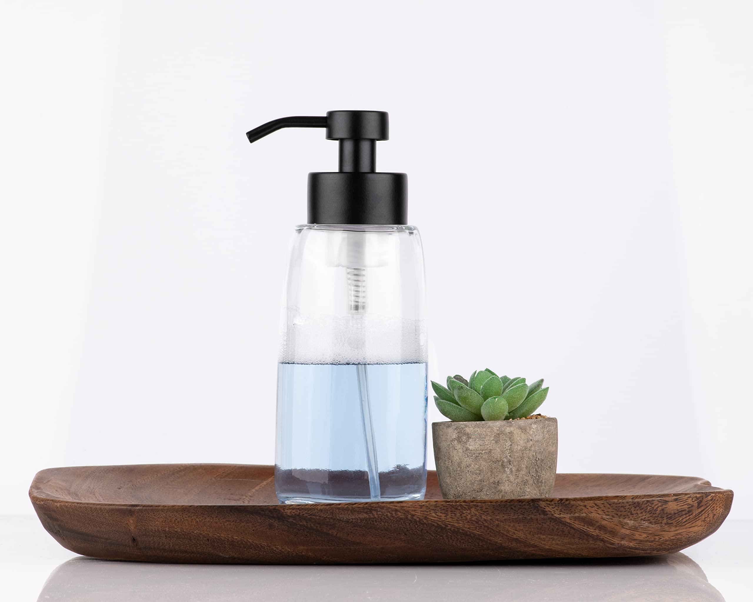 15oz Clear Glass Foaming Hand Soap Dispenser Bottle with Matte Black Metal Pump - Refillable & Modern Farmhouse Style - for Kitchen & Bathroom Countertops; Hand Soap, Foaming Soap