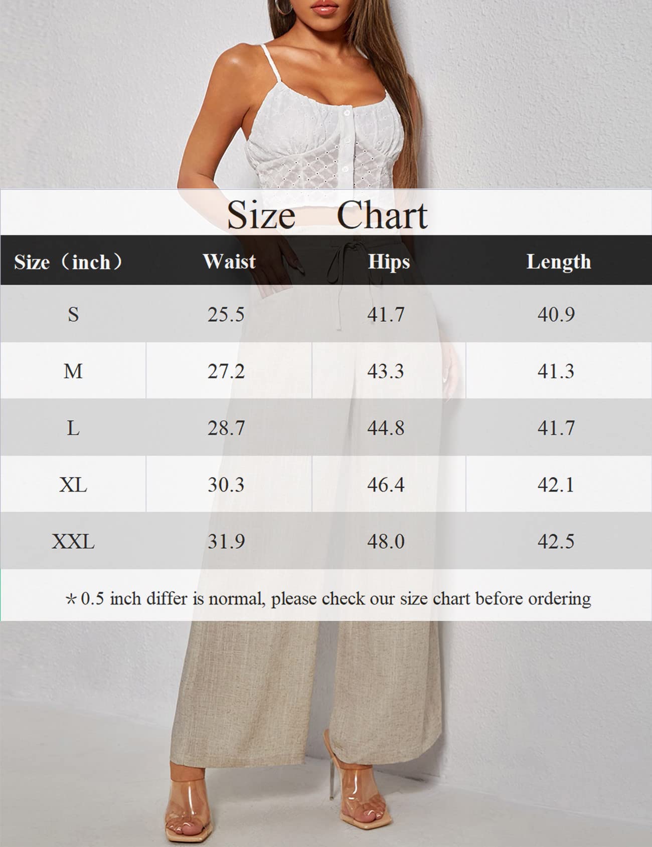 Ugerlov Women's Paperbag Waist Drawstring Linen Pants Wide Leg High Waisted Lounge Casual Trousers with Pockets, Apricot, XL