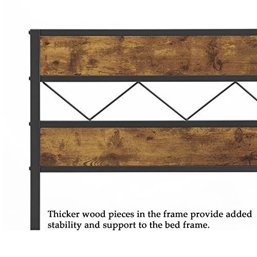 VECELO Queen Size Bed Frame with Wooden Headboard, Heavy Duty 14 Metal Slats Support, No Box Spring Needed, Platform Mattress Base, Under Bed Storage, Noise Free, Easy Assembly