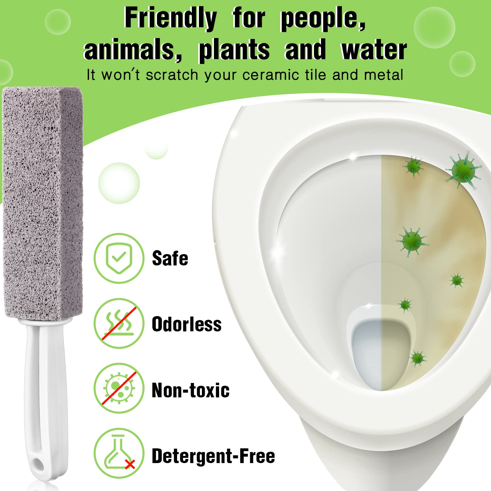 30 Pieces Pumice Toilet Bowl Brush Pumice Stone with Long Handle Toilet Stone Brush Block for Bath Grout Pool Kitchen Tubs Showers