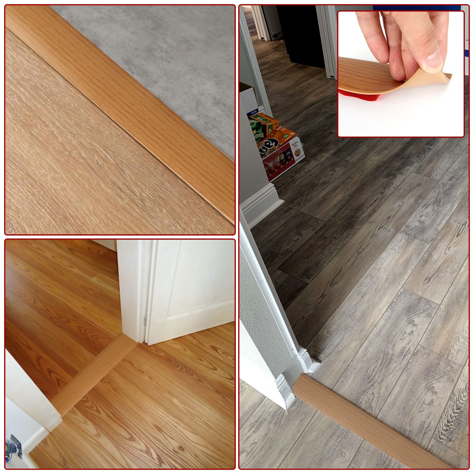 ABuff 10Ft x 2" Floor Transition Strip Self Adhesive Flooring Transitions Vinyl Laminate Floor Trim Flat Divider Strip for Joining Floor Gap, Carpet, Threshold, with Elegant Wood Grain, Brown